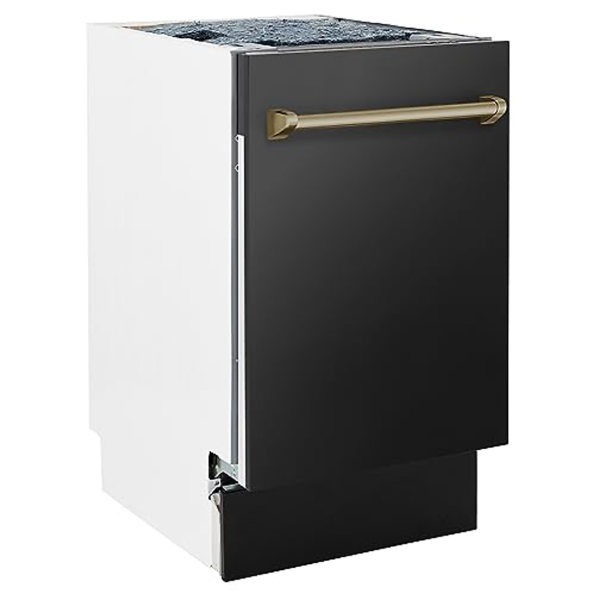 ZLINE Autograph Edition 18" Compact 3rd Rack Top Control Dishwasher in Black Stainless Steel with Champagne Bronze Handle, 51dBa (DWVZ-BS-18-CB)