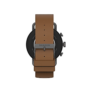 Skagen Falster Men's Gen 6 Stainless Steel Smartwatch Powered with Wear OS by Google with Speaker, Heart Rate, GPS, NFC, and Smartphone Notifications, Color: Smoke/Tan (Model: SKT5304V)