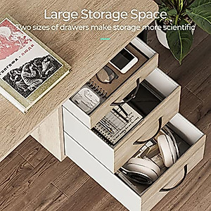 LINSY HOME Office Desk with Cabinet, Computer Desk 47 inch with 3 Drawers Storage, Writing Desk Study Table with Monitor Stand Groove for Home Office