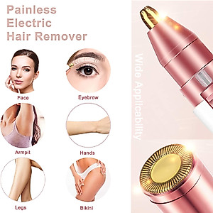 Facial Hair Remover for Women, Eyebrow Trimmer Nose Hair Razor 2-in-1, Mini Bikini Razor Precise Shaper, Portable Rechargeable Epilator for Lips, Body, Cheeks, Chin, Arms, Legs, Peach Fuzz (White)