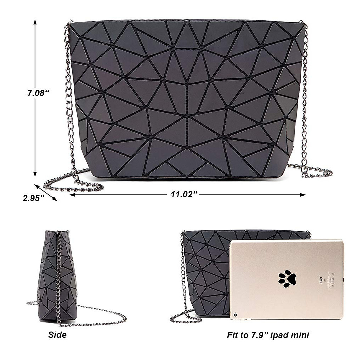 DIOMO Geometric Luminous Purses and Handbags for Women Holographic Reflactive Crossbody Bag (Green X)