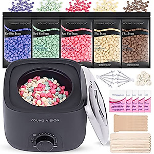 Wax Warmer Home Waxing Kit for Women, YOUNG VISION Pot Wax Beads Heater for Eyebrow, Bikini, Brazilian Hair Removal, 110-220V Professional Waxing Machine with Hard Wax Beans Kit, Cera Para Depilar…