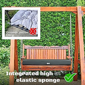 Big Hippo Foam Outdoor Bench Cushion 59 x 18 x 3 Inch, Thickened Soft Patio Furniture Cushions Porch Garden Cushions with Handle and Adjustable Straps-Grey