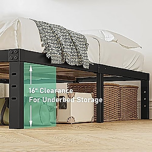 Breezehome California King Metal Bed Frame with Sturdy Wood Slats No Box Spring Needed, 18in High Heavy Duty Platform Bed Frame Cal King, Underneath Storage, Easy Assembly, Noise Free, Black