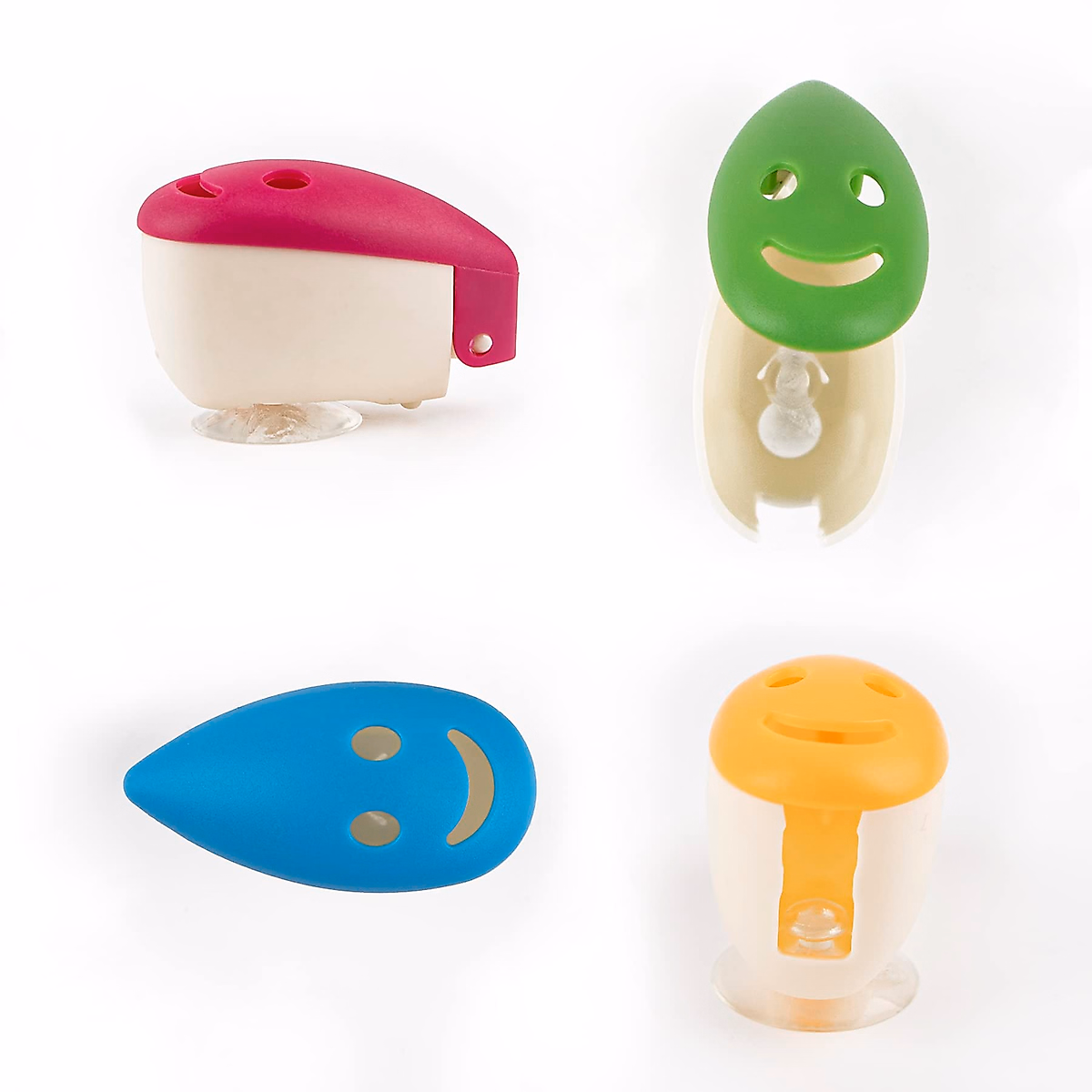 AUEAR, 8 Pack Happy Face Toothbrush Head Cover Cap with Suction Cup Cute Portable Protective Covers Case for Home Travel Outdoor Camping 4 Colors