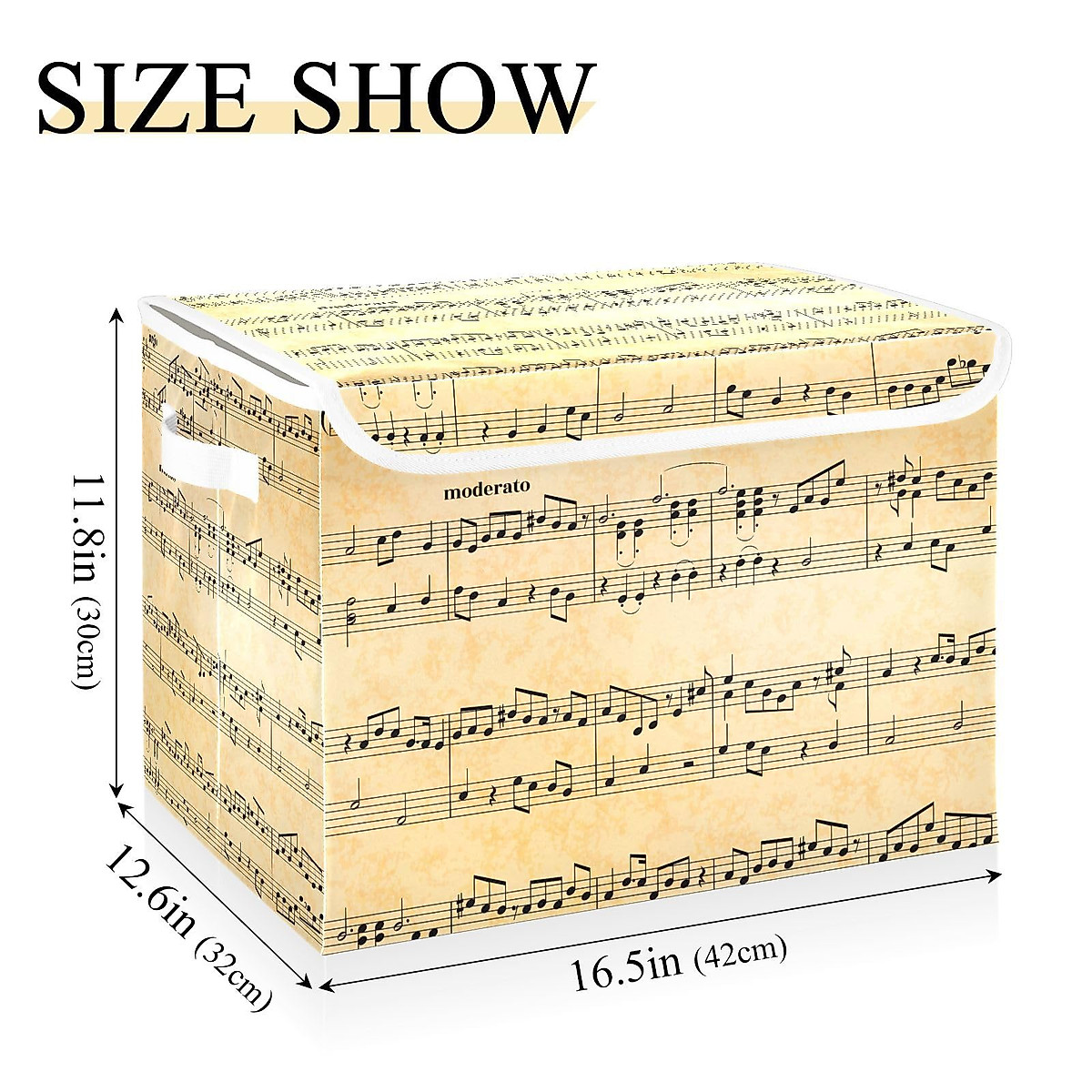 BiCca Music-sheet-old-pattern Large Fabric Storage Boxes with Handles, Large Foldable Storage Bin with Lid, for Shelves Closet Home Bedroom Office., style