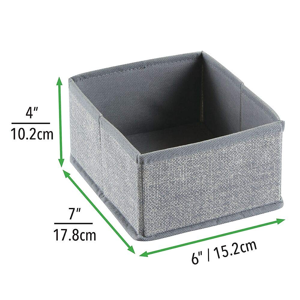 mDesign Soft Fabric Dresser Drawer and Closet Storage Organizer, Bin for Child/Kids Room, Nursery, Playroom, Bedroom - Textured Print with Solid Trim, 6 Pack - Gray