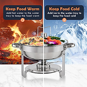 5QT Chafing Dish Buffet Set 4 Packs, Stainless Steel Round Chafers with Glass Viewing Lid & Lid Holder, Buffet Servers and Warmers Set for Dinner, Parties, Wedding, Camping