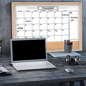 TORASO Whiteboard Calendar & Corkboard,Small Combination Dry Erase White Board & Bulletin Board, 13" x 17"，Rustic Brown Frame Calendar/Cork Combo Board(ZHYL-RB-3343)