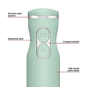Chefman Immersion Stick Hand Blender with Stainless Steel Blades, Powerful Electric Ice Crushing 2-Speed Control Handheld Food Mixer, Purees, Smoothies, Shakes, Sauces & Soups, Sage