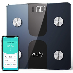 eufy by Anker, Smart Scale C1 with Bluetooth, Body Fat Scale, Wireless Digital Bathroom Scale, 12 Measurements, Weight/Body Fat/BMI, Fitness Body Composition Analysis, Black/White, lbs/kg