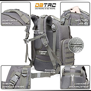 Diaper Bag Backpack for Dad, DBTAC Large Baby Nappy Bag for Men w/Changing Mat, Insulated+Wipe Pockets, Stroller Straps, Grey