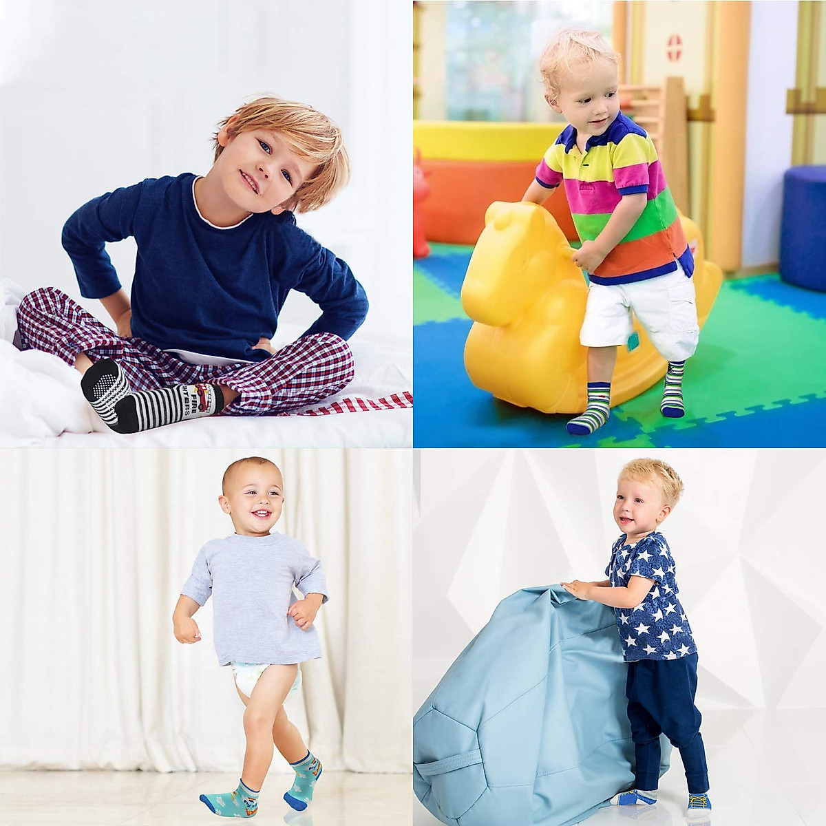 SkiBeaut Toddlers Socks Kids Non Slip Socks with Grips Sticky Slippery Toddler Boys Girls Socks for 3-5 Years Old 12 Pairs Children House Socks