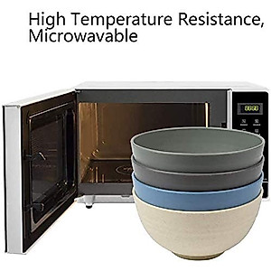 Shopwithgreen Wheat Straw Cereal Bowls with Dust-Proof Lid, Resuable Bowls for Kitchen, Set of 4, Microwave and Dishwasher Safe, for Soup, Oatmeal, Ramen, RV, Camping,College Dorm Room, 24 OZ, Coastal