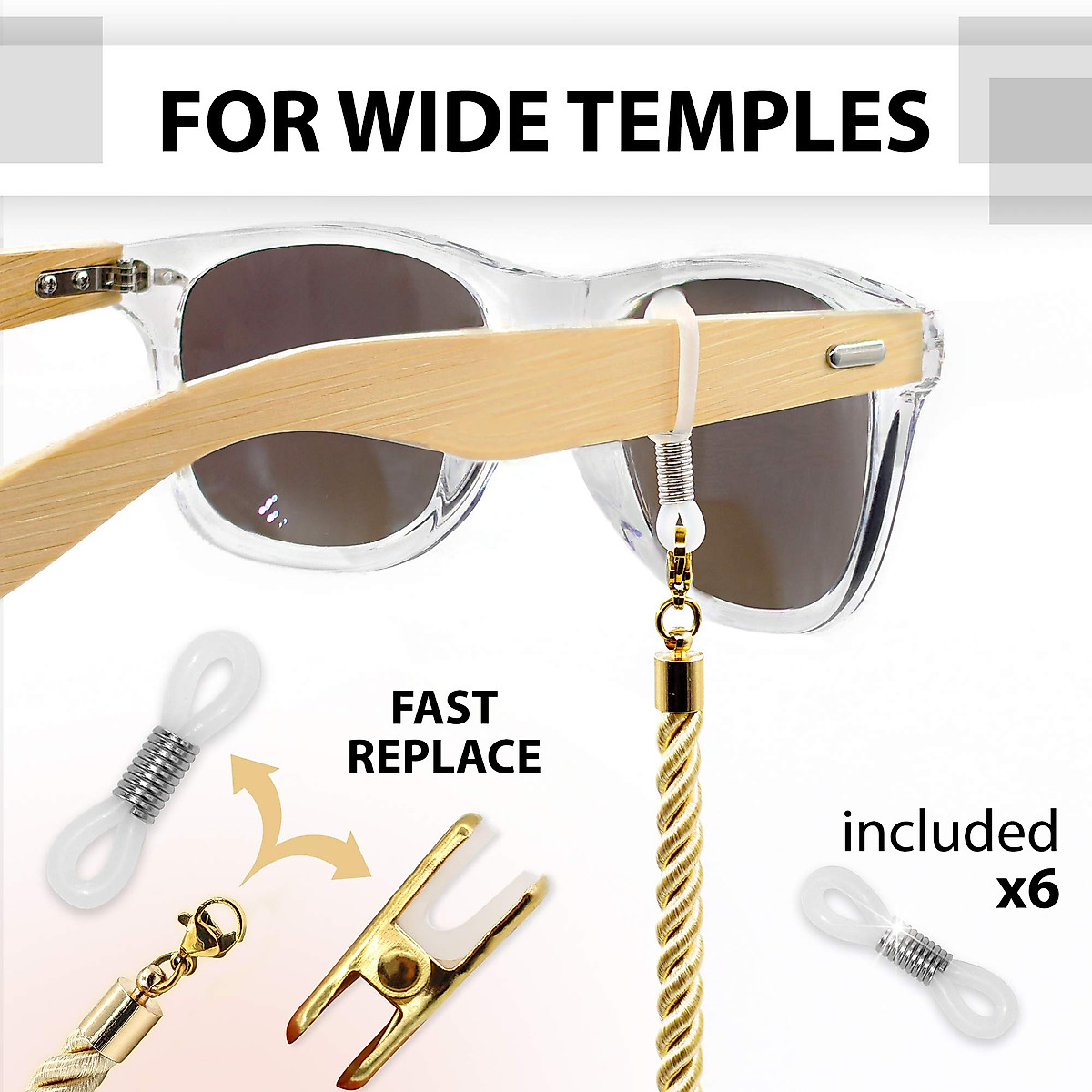 SIGONNA Glasses Strap String Holder Cord - Terylene Eyeglasses Strap Holders - Eye Glasses Accessory Chain - Eyeglass Chains for Women Men - Glasses Lanyard Around Neck - 3 Pcs (Gold)