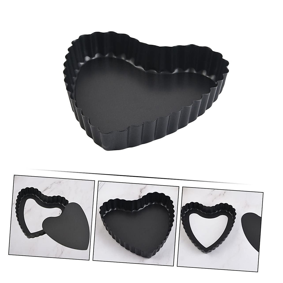Abaodam 3pcs Live Bottom Baking Tray Cake Pan Oven Safe Mini Muffin Metal Dies Heart Cake Heart Tart Pan Kitchen Baking Tool Diy Baking Tray Chrysanthemum Bakeware Dessert Plate Egg Cake