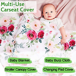 TANOFAR Car Seat Cover Baby, Carseat Covers Baby Boy Girl, Peekaboo Opening Infant Car Seat Cover for Winter, Warm & Cozy, Watercolor Floral