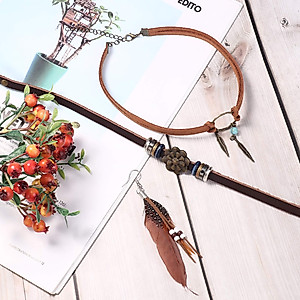 Jstyle Jewelry Set for Women, Feather Headdress Dangle Earrings Leather Suede Choker Necklace Bracelet Hippie Bohemian Retro Jewelry A