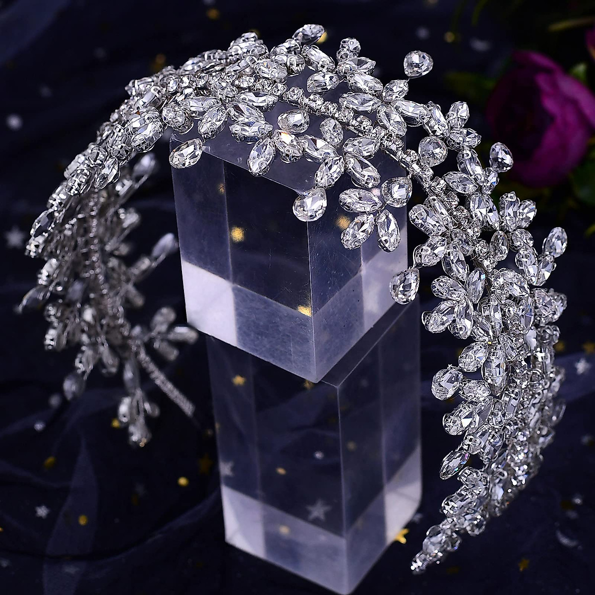 Rhinestone Wedding Headband,Bridal Headpiece for Wedding,Bridal Tiaras Pageant Hair Jewelry Party Headpieces for Women Girls