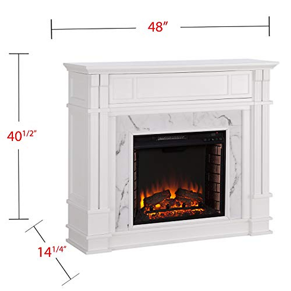 SEI FURNITURE Highgate Faux Cararra Marble Electric Media fireplace, White.