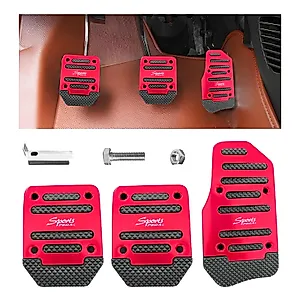 Ziciner 3PCS Non-Slip Car Pedal Pads, Manual Gearbox Gas Pedal Brake Pedal Cover, Aluminum Alloy Brake Gas Clutch Pedal Kits, Universal Replacement Accessories for Car SUV ATV (Red&Manual)