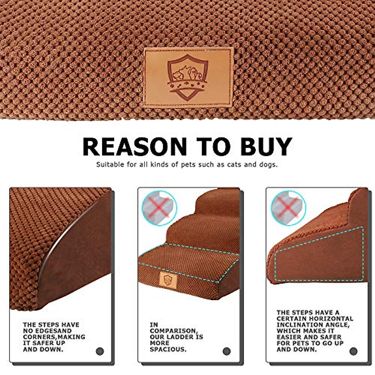 Topmart High Density Foam Dog Steps 4 Tiers,Extra Wide Deep Pet Steps,Non-Slip Pet Stairs,Dog Ramp for Bed,Soft Foam Dog Ladder,Best for Older Dogs Injured,Older Pets,Cats with Joint Pain,Color Brown