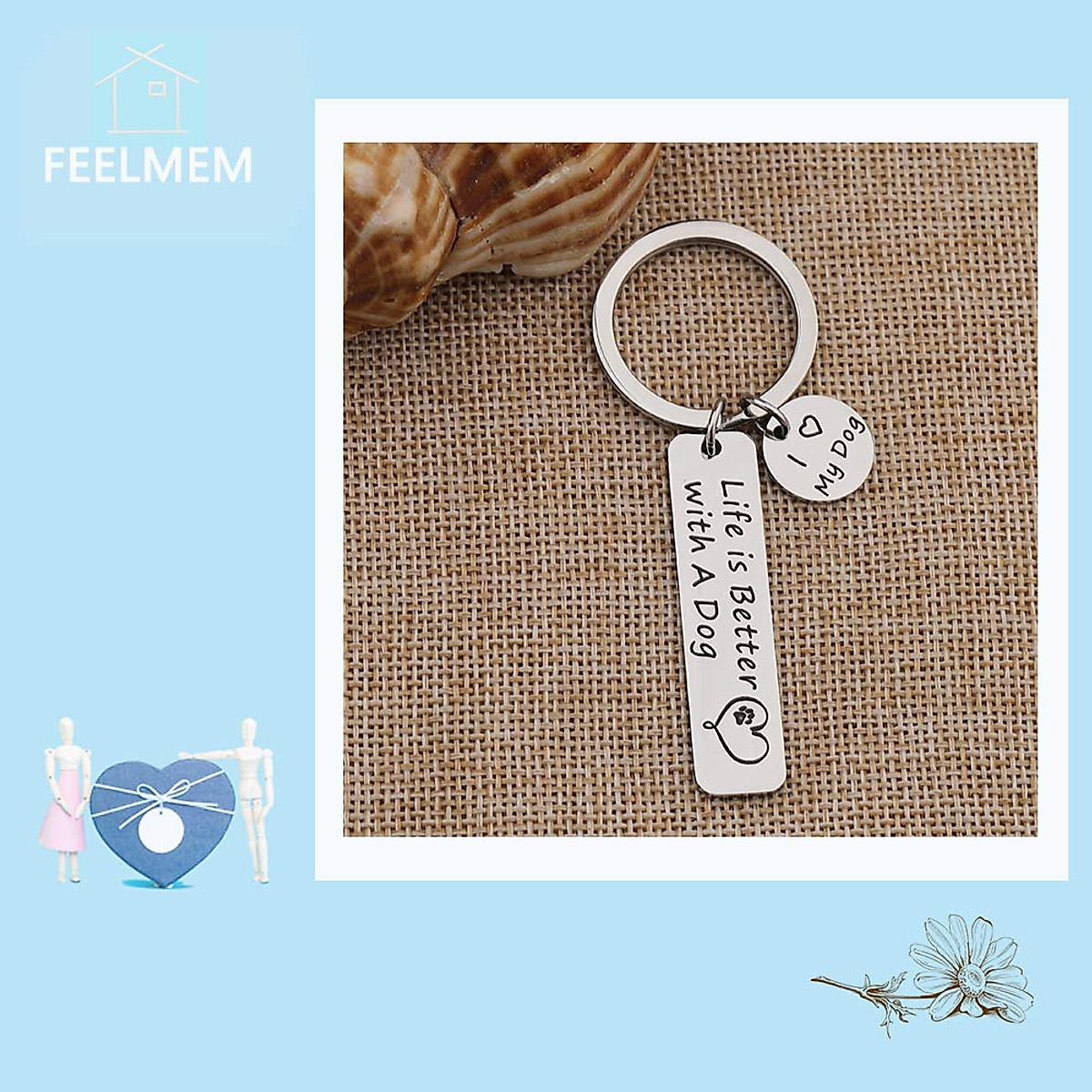 FEELMEM Dog Lover Gift Dog Mom Gift Life is Better With A Dog Keychain Pet Lovers Pet Jewelry Gifts for Dog Lovers (Silver)