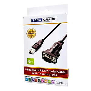 Tera Grand - Premium USB 2.0 to RS232 Serial DB9 Adapter Cable 6 Feet - Supports Windows 11, 10, 8, 7, Vista, XP, 2000, 98, Linux and Mac - Built with FTDI Chipset and Thumbscrews