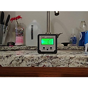 Digital Angle Finder by TickTockTools - Magnetic Mini Level and Bevel Gauge - Woodworking with Table or Miter Saw - Inclinometer - Precise Measurement Tool with LCD and Backlight - 180 Degree Rotation