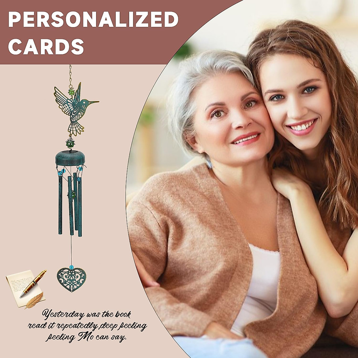 Wind Chimes Outdoor Deep Tone,Hummingbird Memorial Wind Chimes, Retro Windchimes Unique Outdoor Gifts, 27 inch Windchimes with 4 Tuned Tubes, Retro Asphalt Chime for Garden Patio Balcony and Home