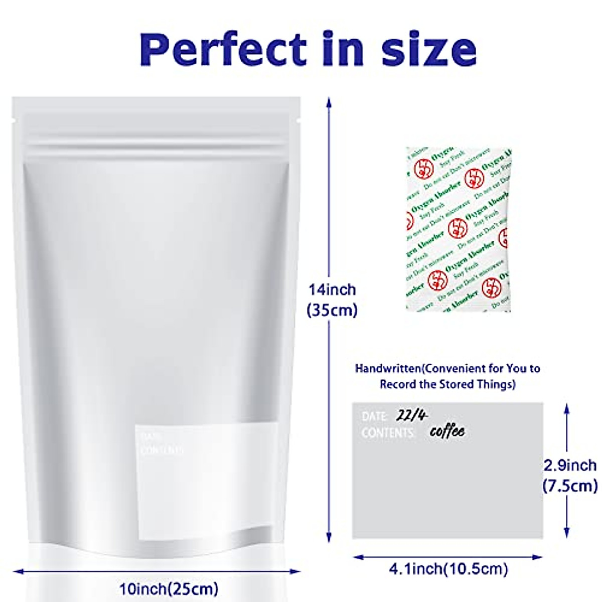 KitVacPak 1 Gallon Mylar Bags with 2000cc(30 Packets) Oxygen Absorbers,5 mil 30 Bags 10" x 14" Stand-Up Zipper Pouches Mylar Bags for Long Term  Food Storage