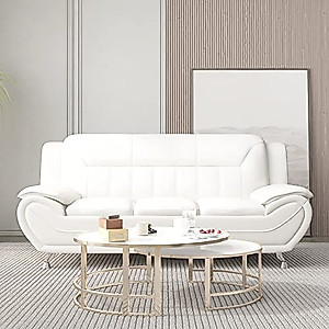 US Pride Furniture Michael Collection Modern Style Faux Leather Couch-Versatile 3 Seater Accent Piece for Living Room, Bedroom or Office-Comfortable Design and Elegant Look, 79" Sofa, Snowy White