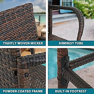 SUPER DEAL Upgraded Wicker Bar Stool Chairs Outdoor Backyard Rattan Chair w/Iron Frame, Armrest and Footrest (2)