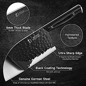 RITSU Butcher Knife,8 Inch Serbian Chef Knife Hand Forged Kitchen Knife,German High Carbon Steel Full Tang Meat Cleaver with Ergonomic G10 Handle,Vegetable Cooking Meat Knives (knife-01)