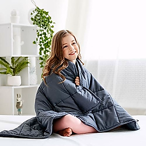 Yzooiyl Weighted Blanket Kids and Adults (for 80 to 125 lb Adult or Child) 41”x60” 10lbs Heavy Blanket with Glass Beads Breathable 100% Cotton（Dark Grey）