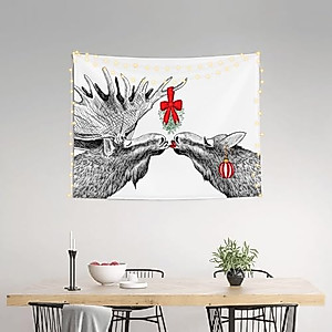 Mosytuky Moose Kissing Under Mistletoe Tapestry Wall Hanging Decor For Living Room Bedroom Dorm Classroom Office Decor 29x37 Inch