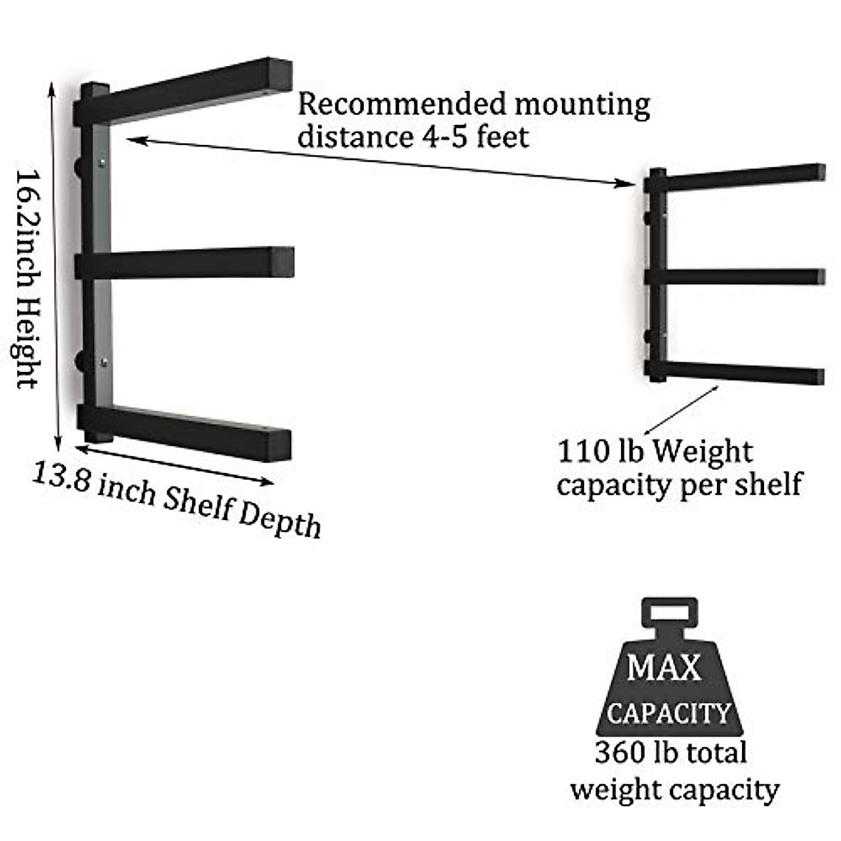 CLEAR STYLE Lumber Storage Rack and Wood Organizer Heavy Duty Metal Rack with 3-Level Wall Mount Levels up to 360LBS Perfect for Garage Storage 1 Pack