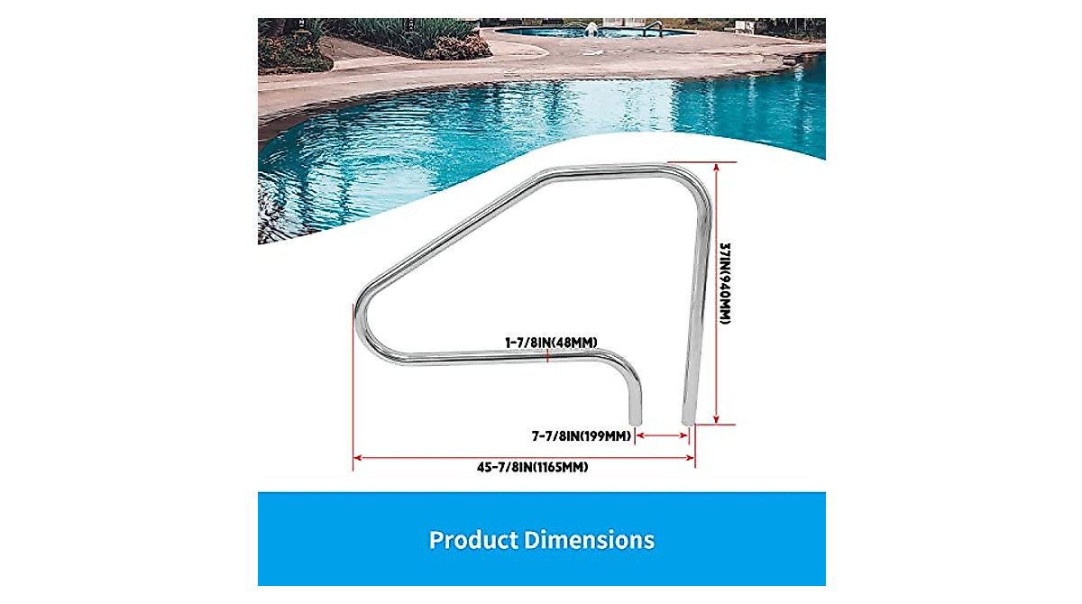 HECASA Pool Handrail Grab Rail Railing 37" Tall Swimming Pool Hand Rail ...