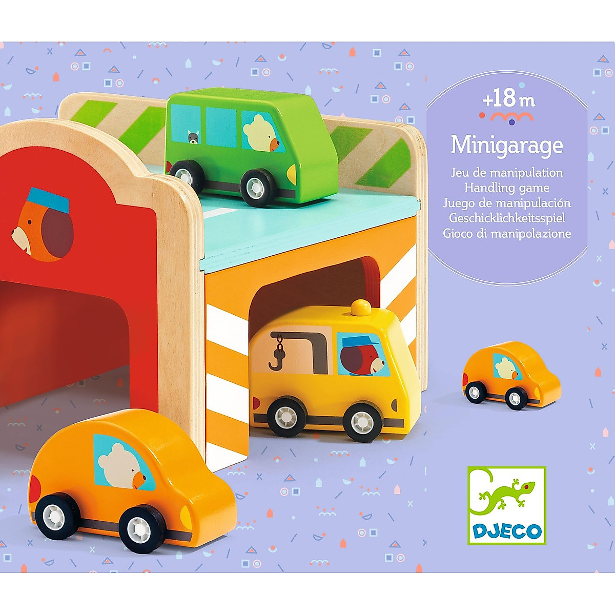 DJECO Early Learning Mini Garage - Cute Vehicle Toys for Toddlers - Fun & Creative Activity for Family & Friends - Wooden Automobile Set for Children 18+ Months Girls & Boys