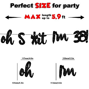 Oh I’m 38! Banner Backdrop Glitter Black Hallo Thirty Eight Cheers to 38 Years Old Theme Decor for Man Woman Happy 38th Birthday Party Photo Studio Prop Kit Flag Decorations Favors Supplies