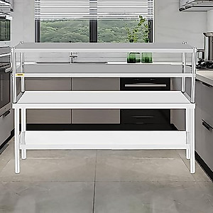VEVOR Double Overshelf, Double Tier Stainless Steel Overshelf, 72 in Length x 12 in Width Double Deck Overshelf, Height Adjustable Overshelf for Prep & Work Table in Kitchen, Restaurant and Workshop