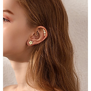 Leocuci Cartilage Earring Tragus Piercing Jewelry for Women Stainless Steel Forward Helix Earrings Gold Daith Piercing Jewelry Conch Hoop Earring Set with Ear Piercing Studs