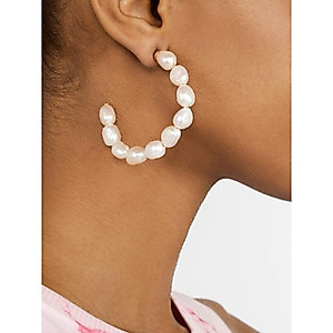 Pearl Hoop Earrings for Women Lightweight Faux Pearl Beaded Earrings Open Hoop Dangle Earrings Bridal Gifts (pure pearls hoop style)