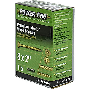 Power Pro 48581 Wood Screws, #8 x 2 Premium, Star Drive Indoor Cabinet Screws, Gold Yellow Zinc, 1lb Box