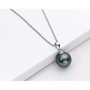DENGGUANG Tahitian Black Pearl Necklace 18K Gold 11-12 mm South Sea Cultured Pearl Pendant Necklaces - Birthday Anniversary Jewelry Gifts for Women Wife Mom Daughter (White Gold 18 inches)