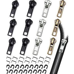 Zipper Repair Kit (52 Pcs), Universal #5 Zipper Replacement Slider Kit, Zipper Pull Replacement, Zipper Fix Repair Kit for Jackets, Coats, Boot, Backpack, Hoodie, Metal, Plastic & Nylon Coil Zippers
