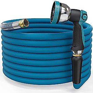 Gnimihz Heavy Duty Garden Hose, Reinforced Water Hose with 10 Patterns Sprayer Nozzle, 3/4" Solid Brass Fittings, Drinking Water Safe Material, All-weather, Burst 600 psi, 5/8 in x 25ft