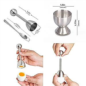 Xicennego Egg Cracker Topper Set of 5 - Includes 2 Egg Cups, 2 Spoons and 1 Cutter - Stainless Steel Easy Egg Opener