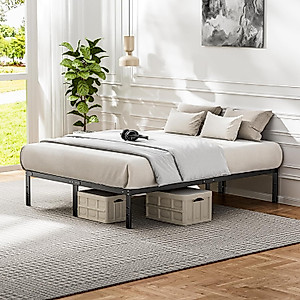 DUMOS Bed Frame - Queen Size Platform Bed Frame Metal Mattress Foundation with Steel Slat Support, No Box Spring Needed, Storage Space Under Frame, Easy Assembly, Black