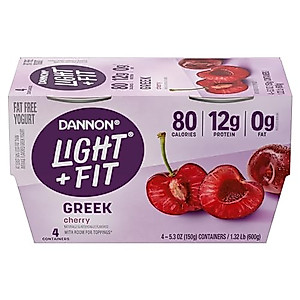 Dannon Light + Fit Greek Nonfat Yogurt, Cherry, Gluten-Free, 5.3 oz., 4 Pack